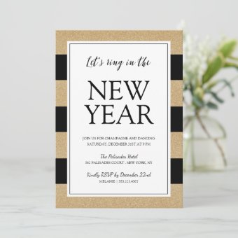 Faux Gold Glitter New Year's Eve Party Invitation | Zazzle