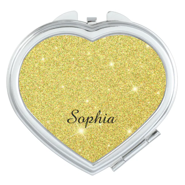 Faux Gold Glitter Personalized Compact Mirror | Zazzle
