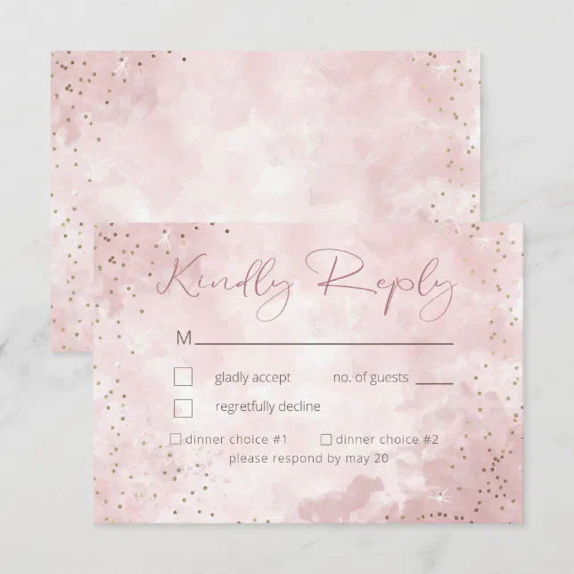 Faux Gold Glitter & Pink Modern RSVP Card | Zazzle