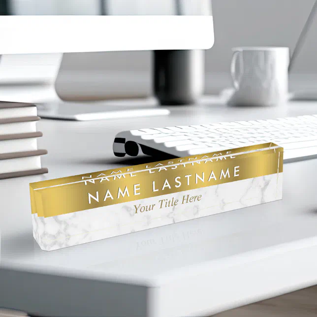 Faux Gold Grey Marble Elegant Modern Stylish Sleek Desk Name Plate | Zazzle