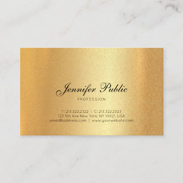 Faux Gold Hand Script Text Calligraphed Modern Top Business Card | Zazzle