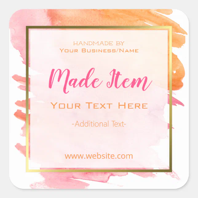 Faux Gold Handmade Product Small Home Business Square Sticker | Zazzle