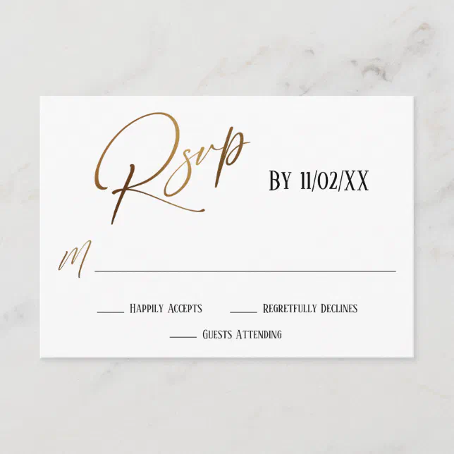 Faux Gold Handwriting Elegant RSVP Enclosure Card | Zazzle