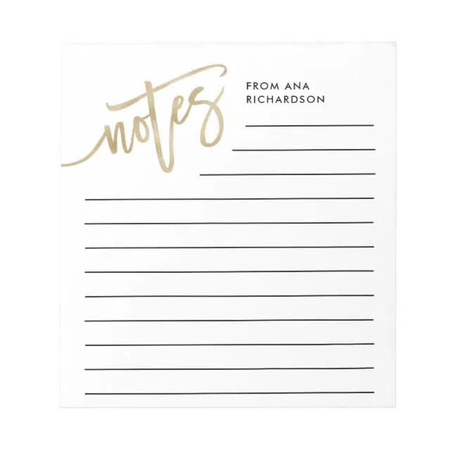 Faux Gold Handwritten Script Notepad | Zazzle