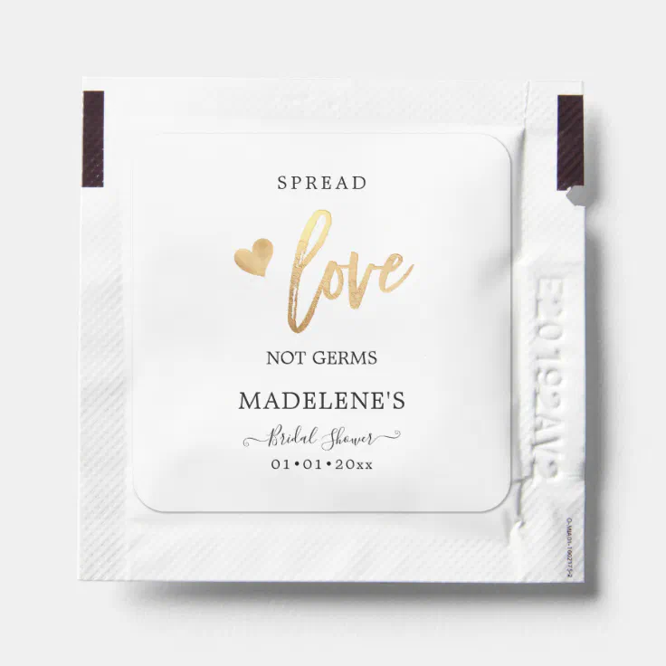 Faux Gold Heart Spread Love Not Germs Hand Sanitizer Packet | Zazzle