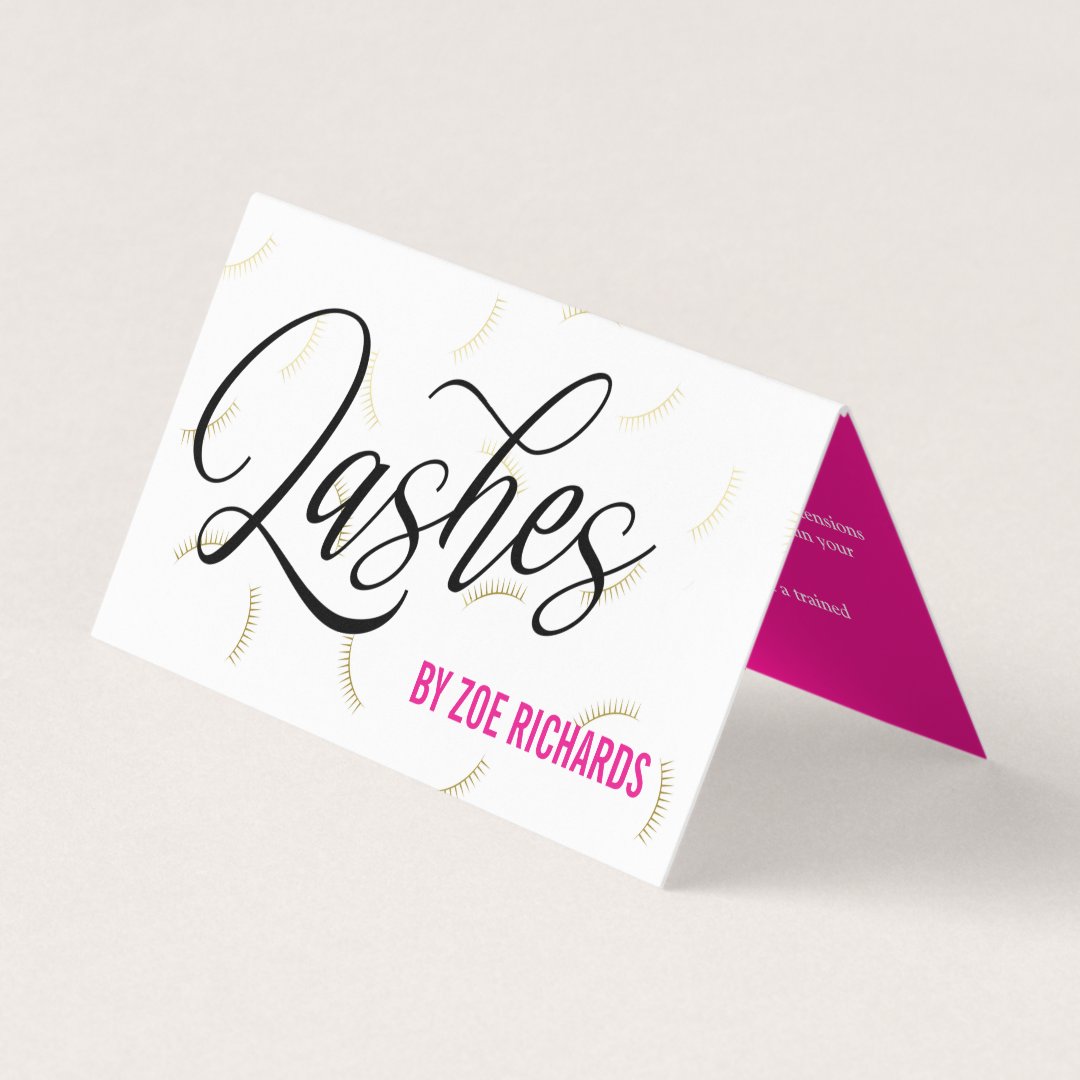 Faux Gold Lashes Hot Pink Lash Artist Aftercare Business Card | Zazzle