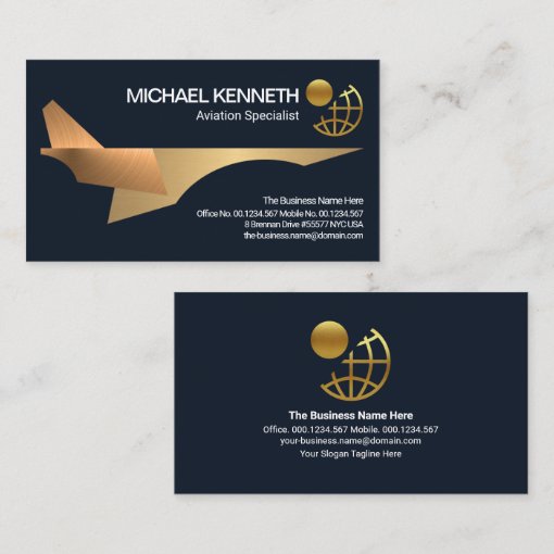 Faux Gold Layers Jet Airplane Aviation Pilot Business Card | Zazzle