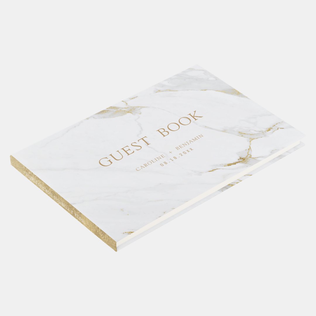 Faux gold marble luxury modern wedding guest book | Zazzle