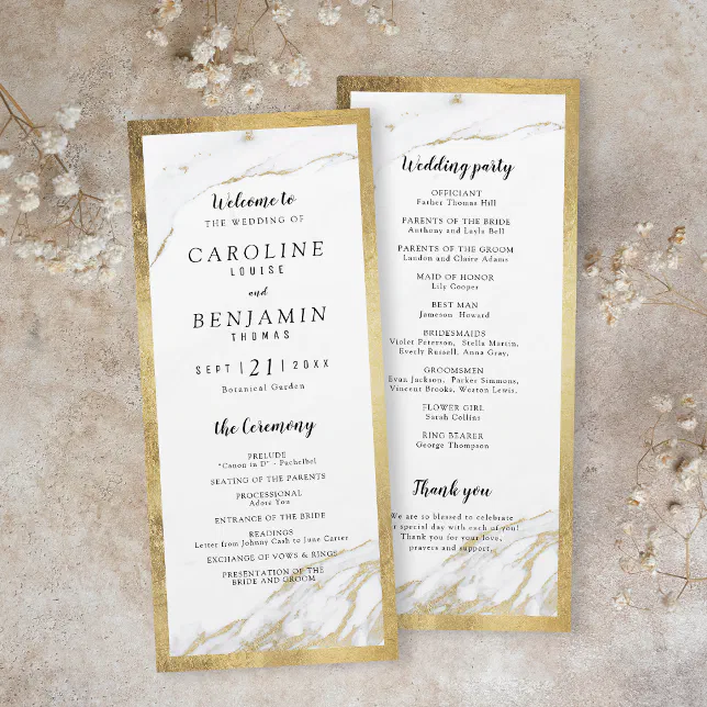 Faux gold marble luxury modern wedding program | Zazzle