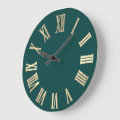 Faux Gold Metallic Minimal Roman Numbers Teal Large Clock | Zazzle