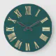 Faux Gold Metallic Minimal Roman Numbers Teal Large Clock | Zazzle