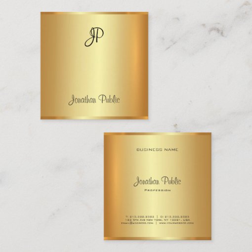 Faux Gold Modern Elegant Handwritten Monogrammed Square Business Card ...