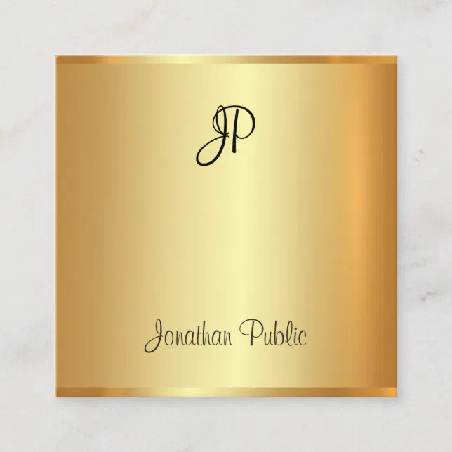 Faux Gold Modern Elegant Handwritten Monogrammed Square Business Card ...