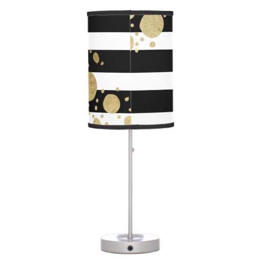 Faux Gold Paint Splatter on Black & White Stripes Table Lamp | Zazzle