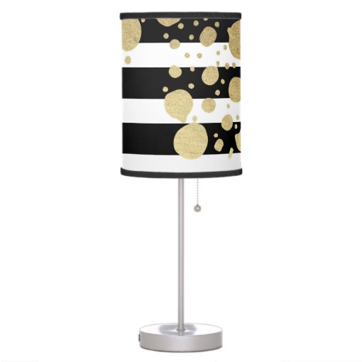 Faux Gold Paint Splatter on Black & White Stripes Table Lamp | Zazzle