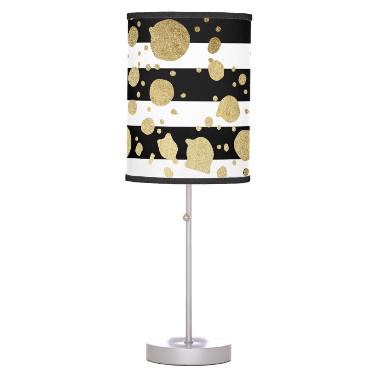 Faux Gold Paint Splatter on Black & White Stripes Table Lamp | Zazzle