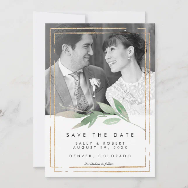 faux gold photo wedding save the date card | Zazzle