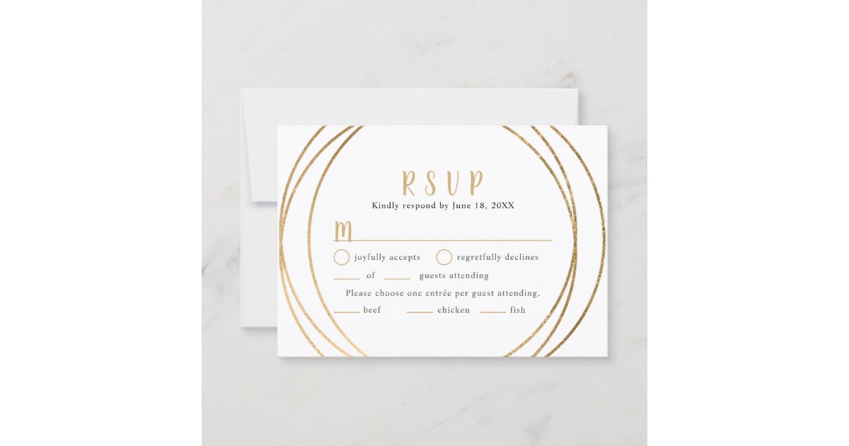 Faux Gold Round Geo Frame Wedding RSVP + entrées | Zazzle