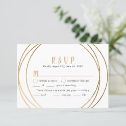 Faux Gold Round Geo Frame Wedding RSVP + entrées | Zazzle