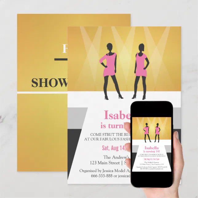 Faux Gold Runway Fashion Show Birthday Party Invitation | Zazzle