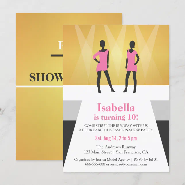 Faux Gold Runway Fashion Show Birthday Party Invitation | Zazzle