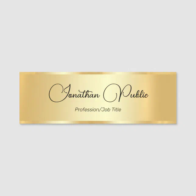 Faux Gold Script Custom Typography Template Name Tag | Zazzle
