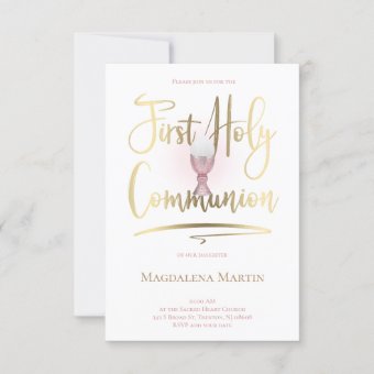 Faux gold script First Holy Communion Invitation | Zazzle
