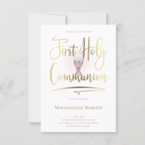 Faux gold script First Holy Communion Invitation | Zazzle