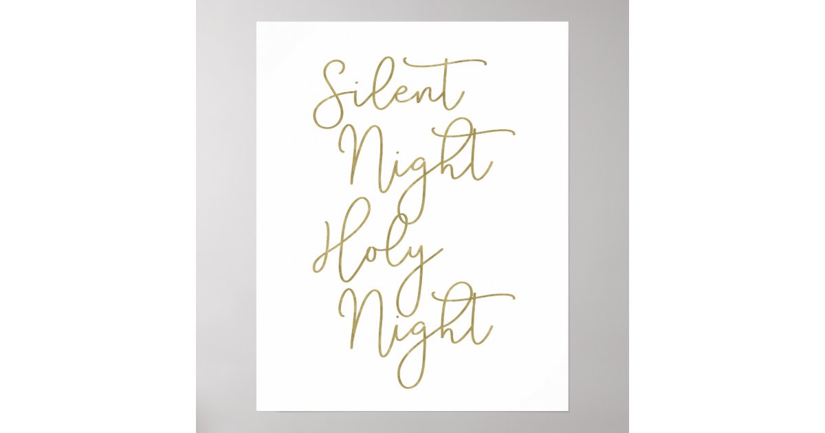 Faux Gold Script Typography | Silent Night Poster | Zazzle
