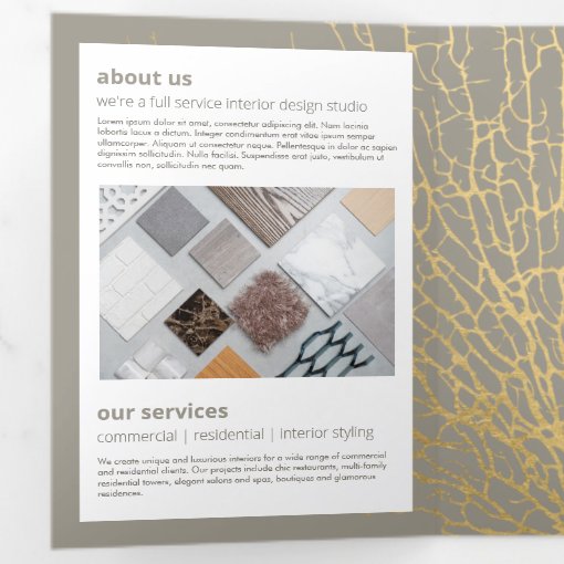 Faux Gold Sea Fan Pattern Interior Design Brochure | Zazzle