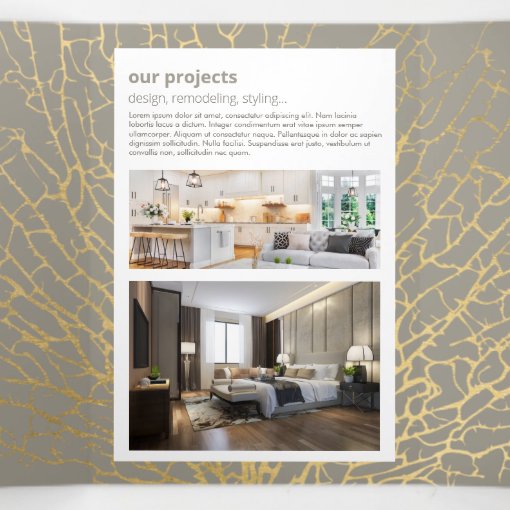 Faux Gold Sea Fan Pattern Interior Design Brochure | Zazzle