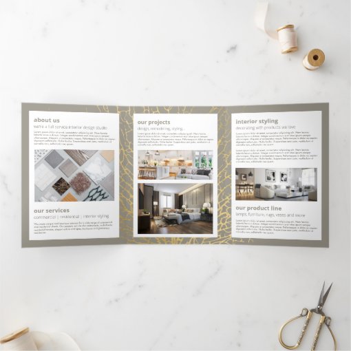 Faux Gold Sea Fan Pattern Interior Design Brochure | Zazzle