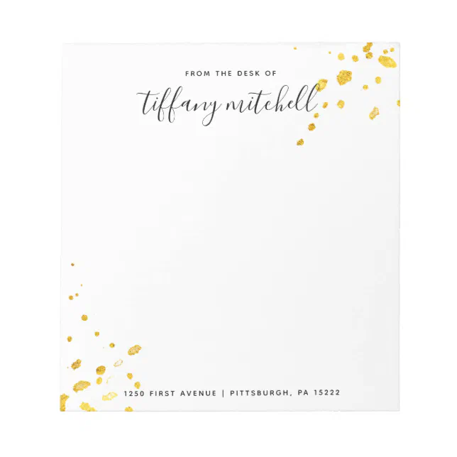 Faux Gold Splashes with Elegant Typography Notepad | Zazzle
