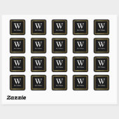 Faux gold square with family initial & name square sticker | Zazzle