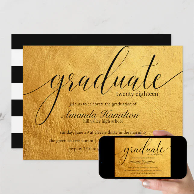 Faux Gold typography Graduation Invitation | Zazzle