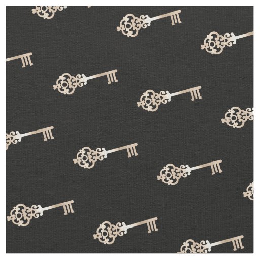 Faux Gold Vintage Key Pattern Fabric | Zazzle