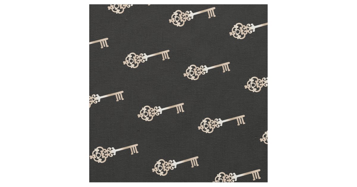 Faux Gold Vintage Key Pattern Fabric | Zazzle