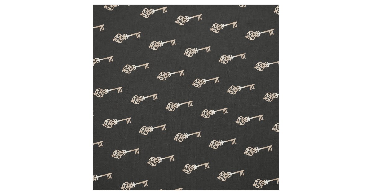 Faux Gold Vintage Key Pattern Fabric | Zazzle