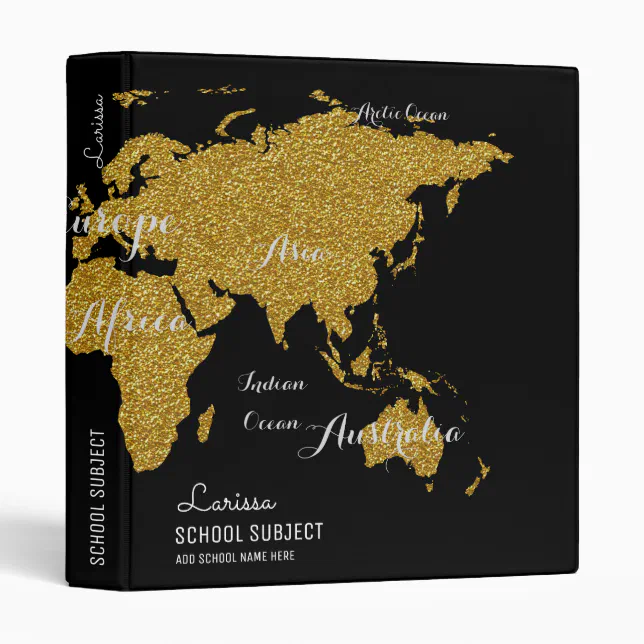faux gold world map binder for geography lessons | Zazzle
