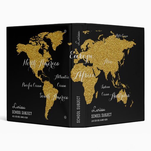 faux gold world map binder for geography lessons | Zazzle