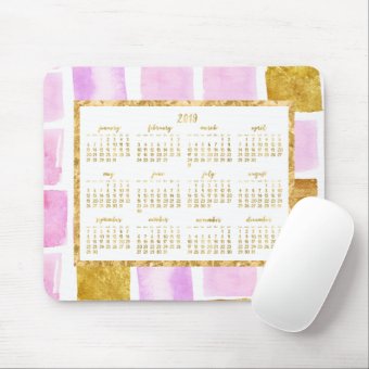 Faux Gold Yearly 2019 Calendar Mouse Pads Pink | Zazzle