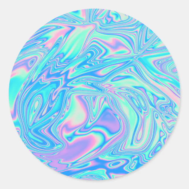 Faux Holographic Blue Custom Trendy Classic Round Sticker | Zazzle