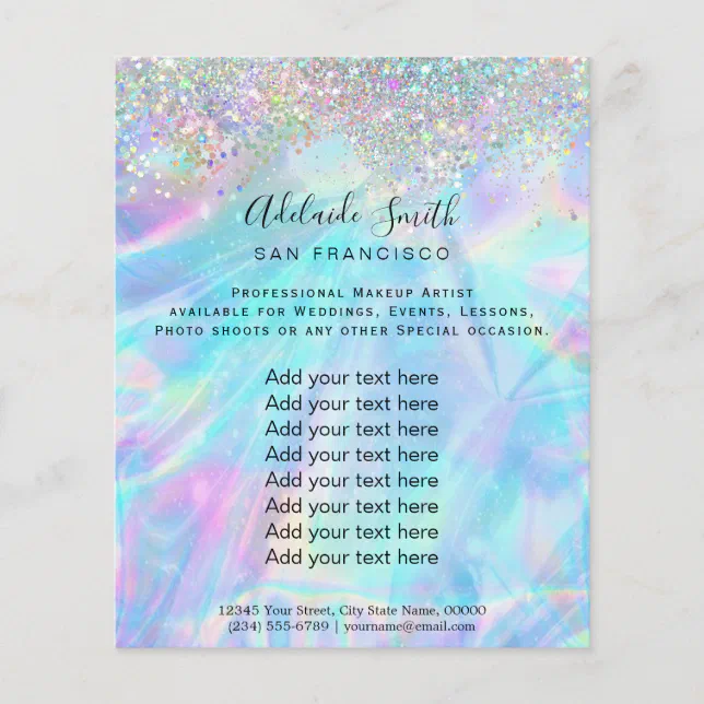 FAUX holographic iridescent and faux glitter Flyer | Zazzle