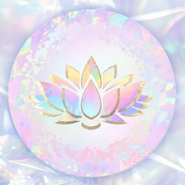 faux holographic lotus flower classic round sticker | Zazzle