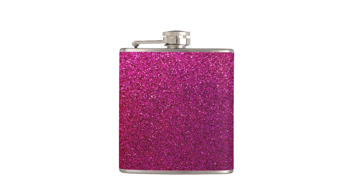 Faux Hot Pink Glitter Background Sparkle Flask | Zazzle