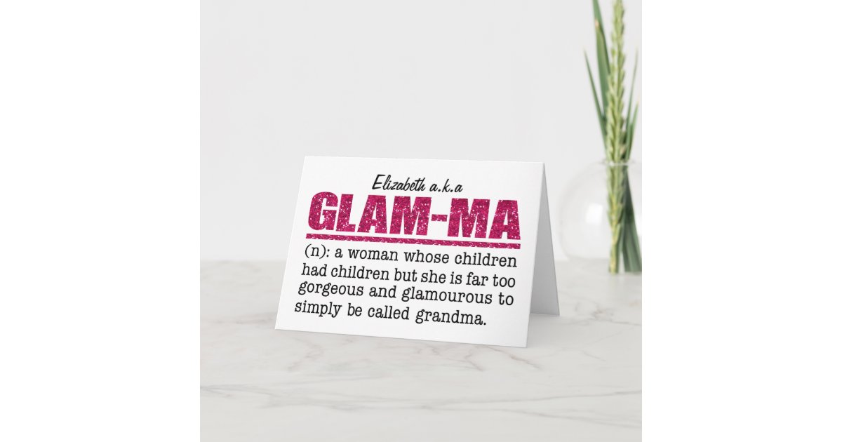 Faux Hot Pink Glitter Glam-Ma Card | Zazzle