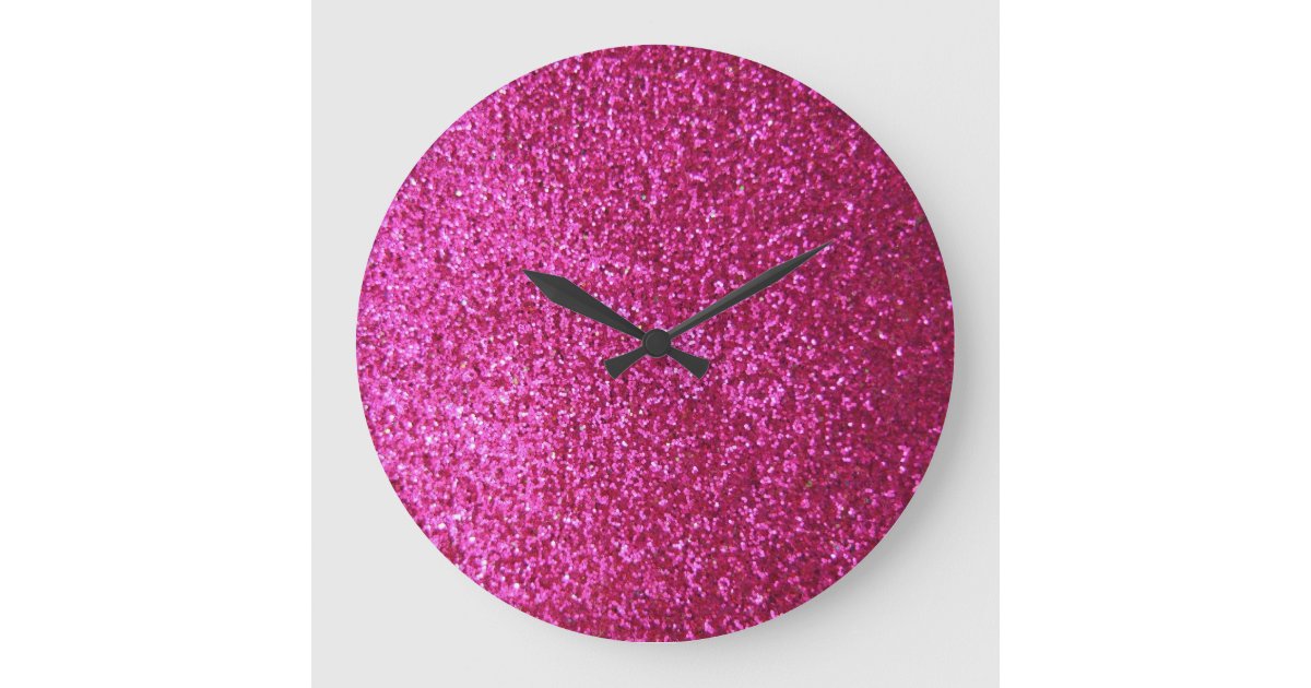 Faux Hot Pink Glitter Large Clock | Zazzle