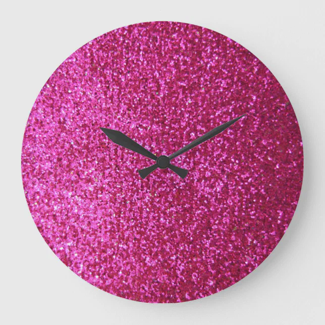 Faux Hot Pink Glitter Large Clock | Zazzle
