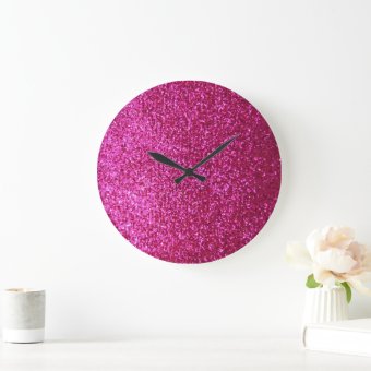 Faux Hot Pink Glitter Large Clock | Zazzle