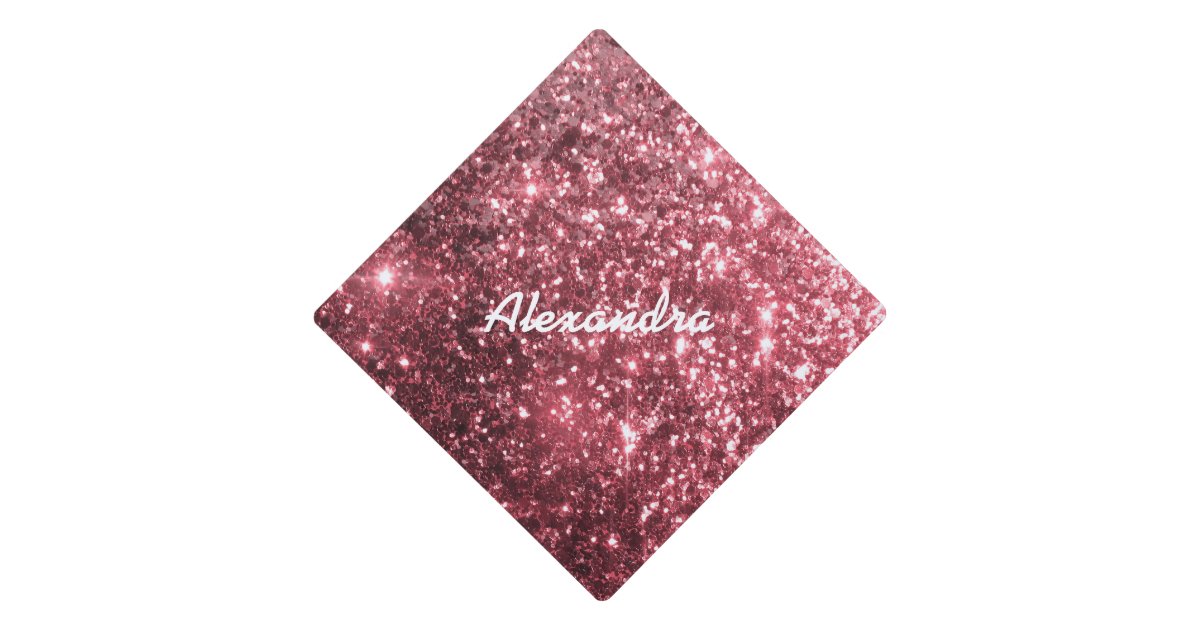 Faux Hot Pink Glitter optional Name- White Graduation Cap Topper | Zazzle